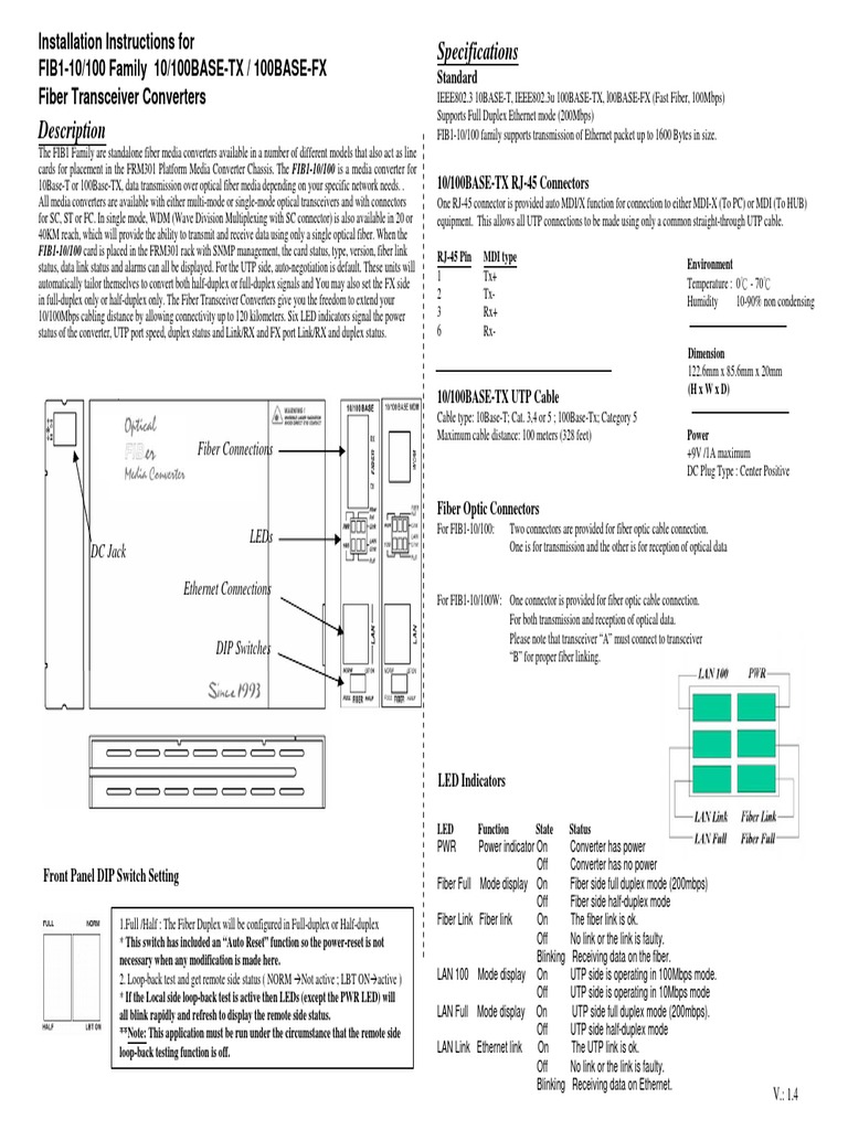 Fiber Media Converter FRM 301 Documentatie PDF | PDF | Duplex ...