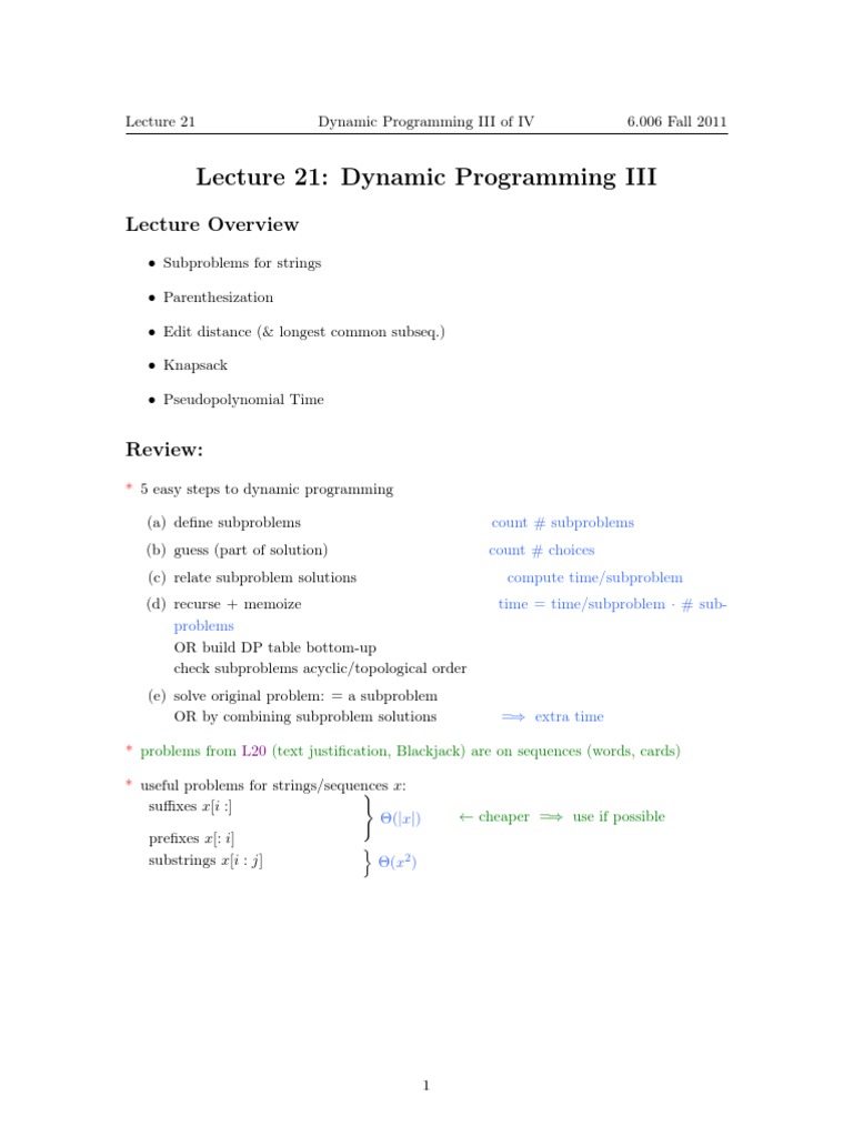 Mit6 006f11 Lec21 Pdf Dynamic Programming Time Complexity