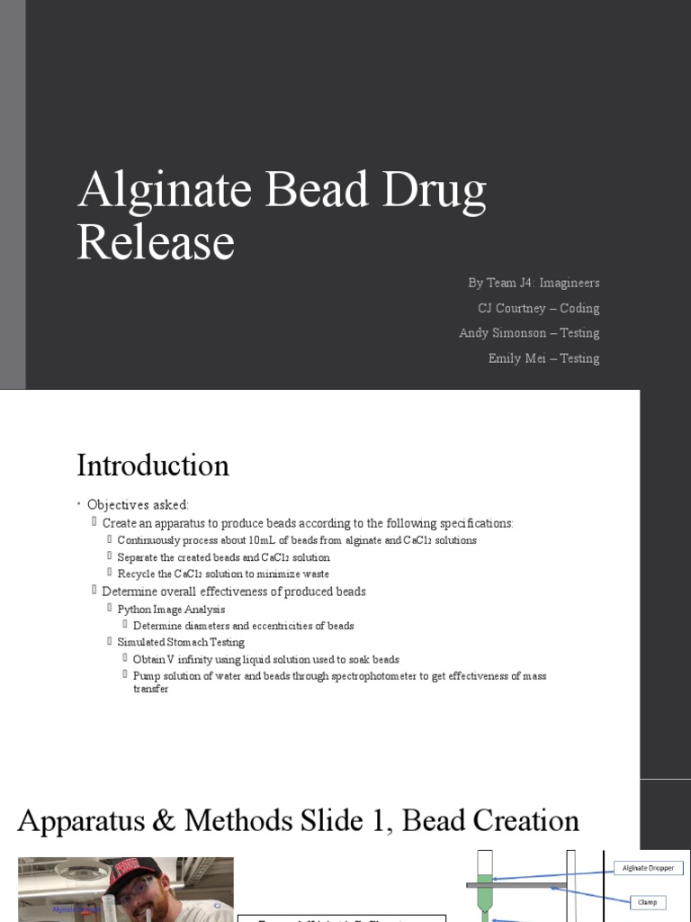 Alginate Bead Drug Release: by Team J4: Imagineers CJ Courtney - Coding ...