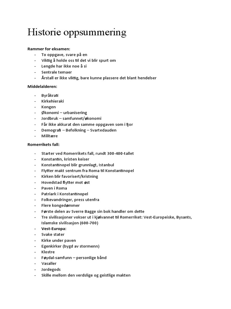 Historie Oppsummering | PDF