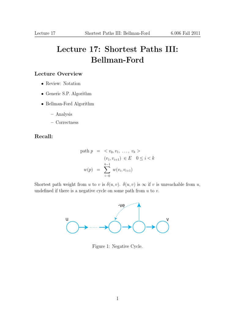 Lecture 17: Shortest Paths III: Bellman-Ford | PDF | Algorithms ...