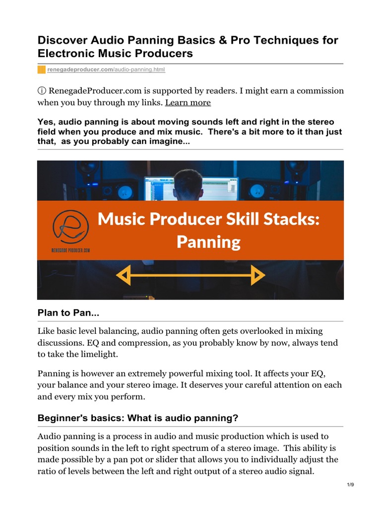 Discover Audio Panning Basics Pro Techniques For Electronic Music ...