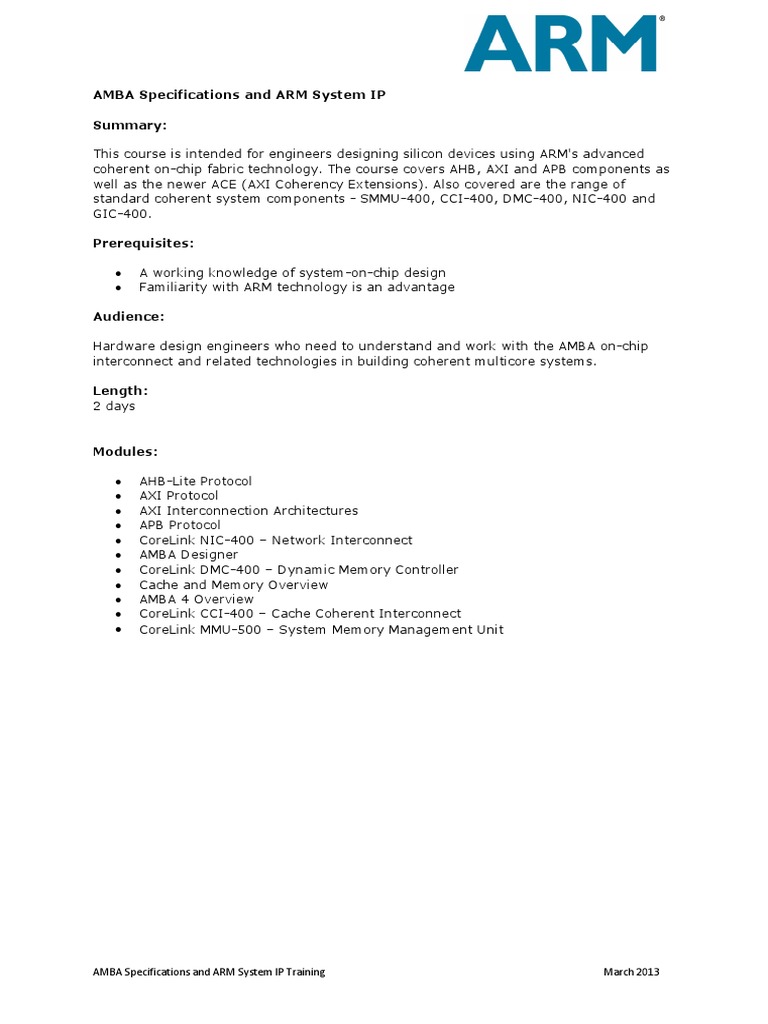 AMBA Specifications and ARM System IP Training March 2013 | PDF