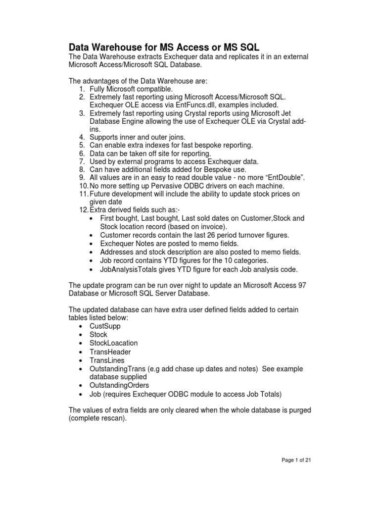 Exchequer: Data Warehouse Empresarial | PDF | Microsoft Access ...