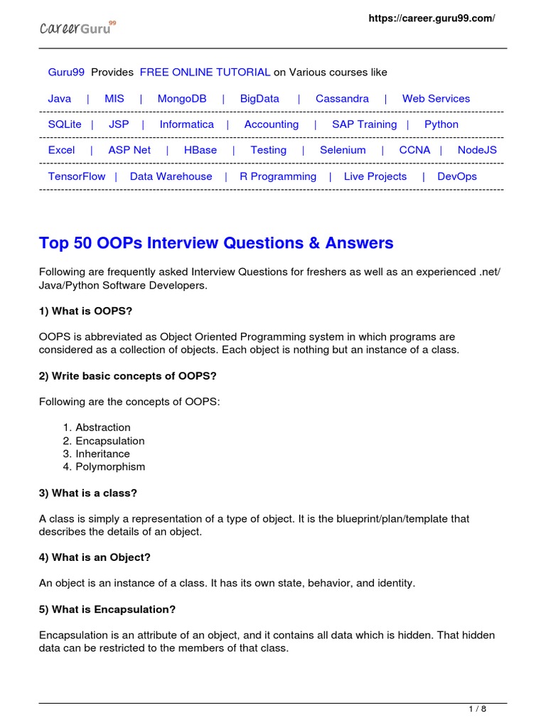 Top 50 Oops Interview Questions And Answers Pdf Method Computer Programming Inheritance
