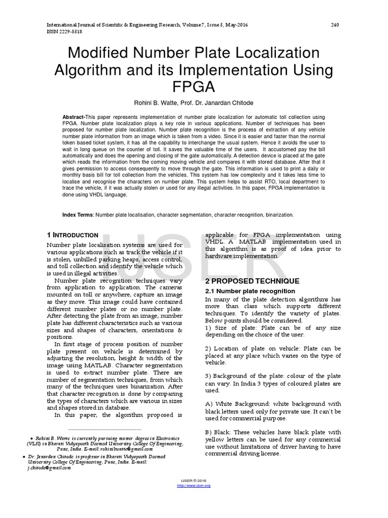Modified Number Plate Localization Algorithm And Its Implementation Using Fpga Pdf Sensor