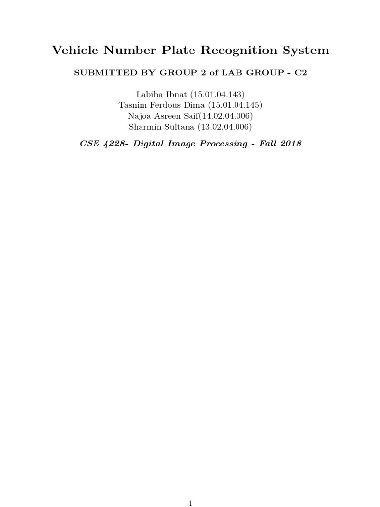 Vehicle Number Plate Recognition System | PDF | Image Segmentation ...