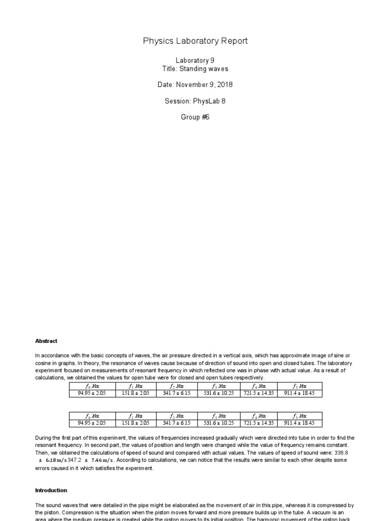 Physics Laboratory Report: Laboratory 9 Title: Standing Waves Date ...
