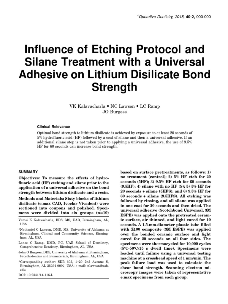 Lithium Disilicate Bond Strength: Etching & Silane Effects | PDF ...
