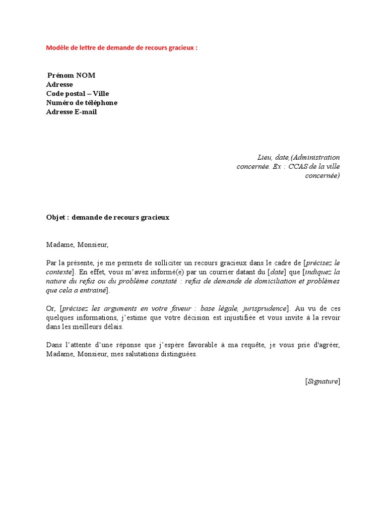 Modele de Lettre de Demande de Recours Gracieux | PDF
