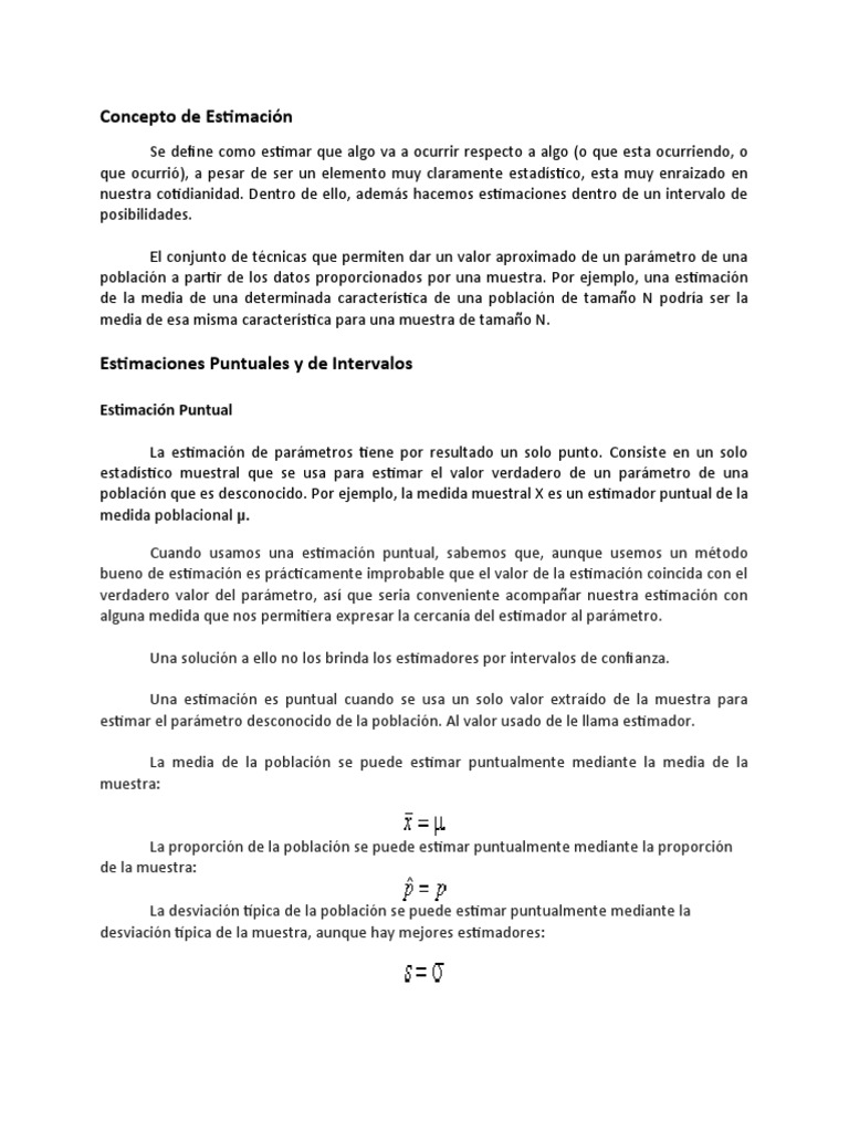Concepto de Estimación | PDF | Teoría de la estimación | Intervalo de ...