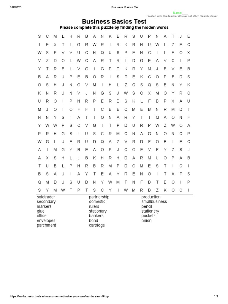 Business Basics Word Search Puzzle | PDF | Puzzles | Word Puzzles