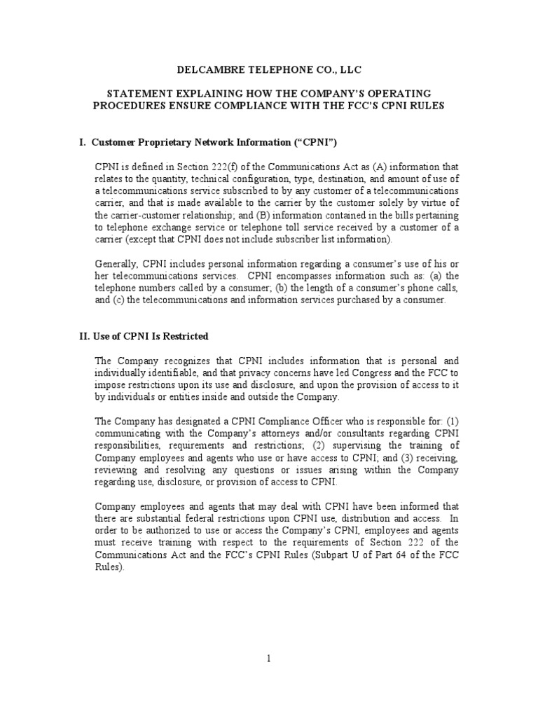 Cpni Stat Explain Operating Proc | PDF | Customer Proprietary Network ...