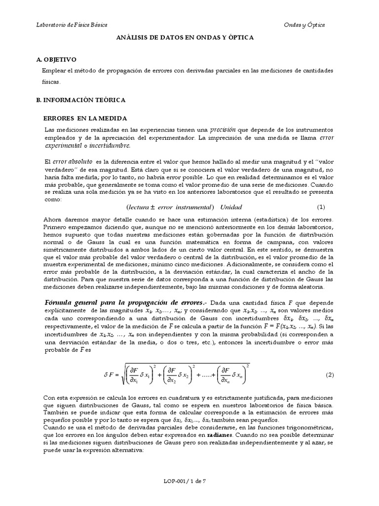 LOP-001 Analisis de Datos en Ondas y Optica PDF | PDF | Medición | Desviación Estándar