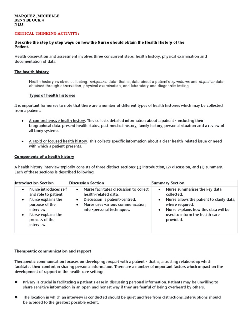 Obtaining a Patient's Health History: A Step-by-Step Guide | PDF ...