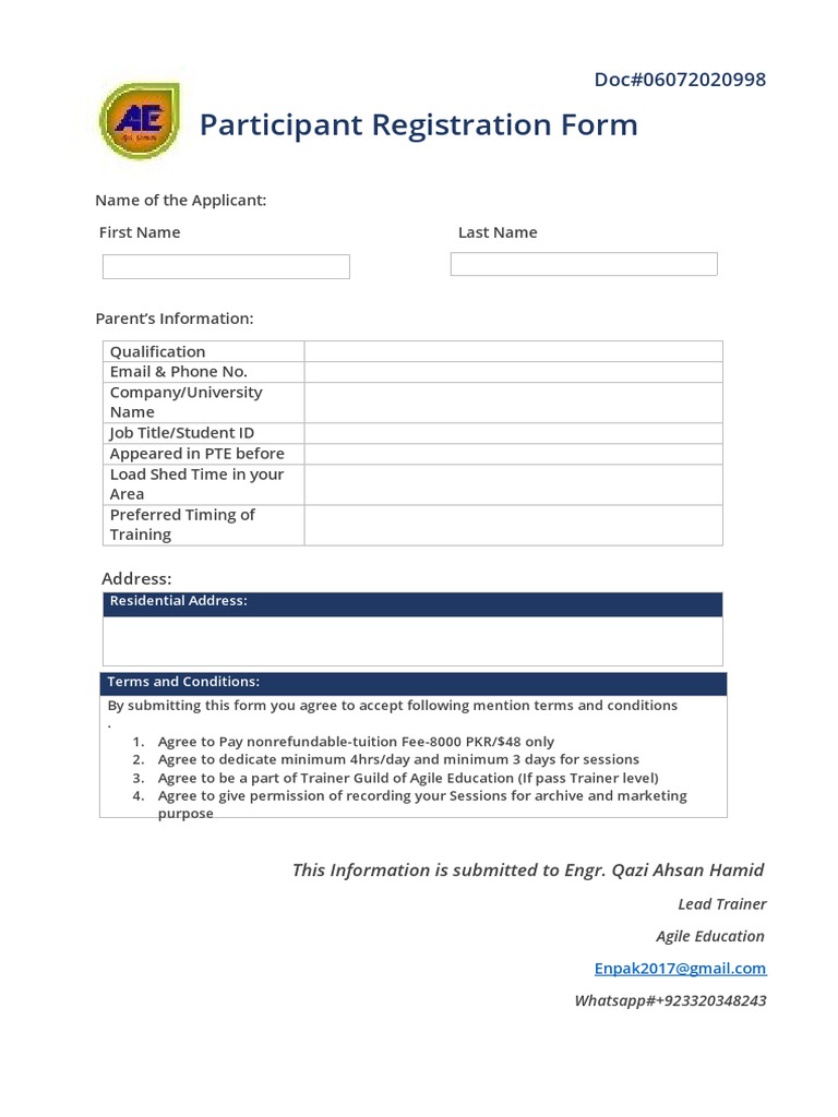 Participant Registration Form: Address | PDF
