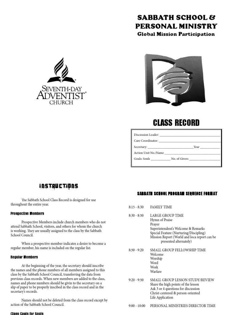Sabbath School Class Record | Disciple (Christianity) | Religious Behaviour And Experience