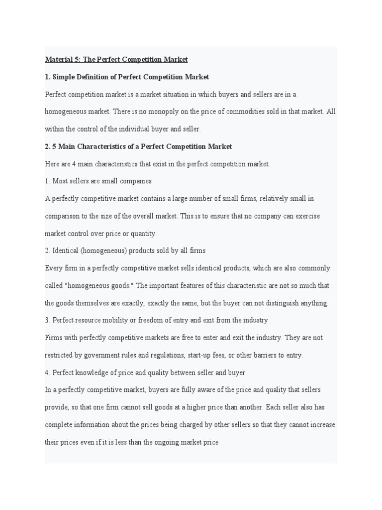 Material 5: The Perfect Competition Market 1. Simple Definition of ...