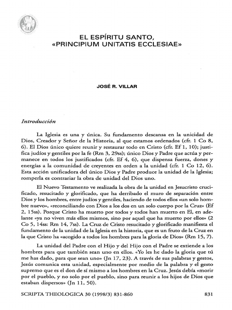 El Espíritu Santo, Principium Unitatis Ecclesiae : Introducción | PDF | espíritu Santo | eucaristía
