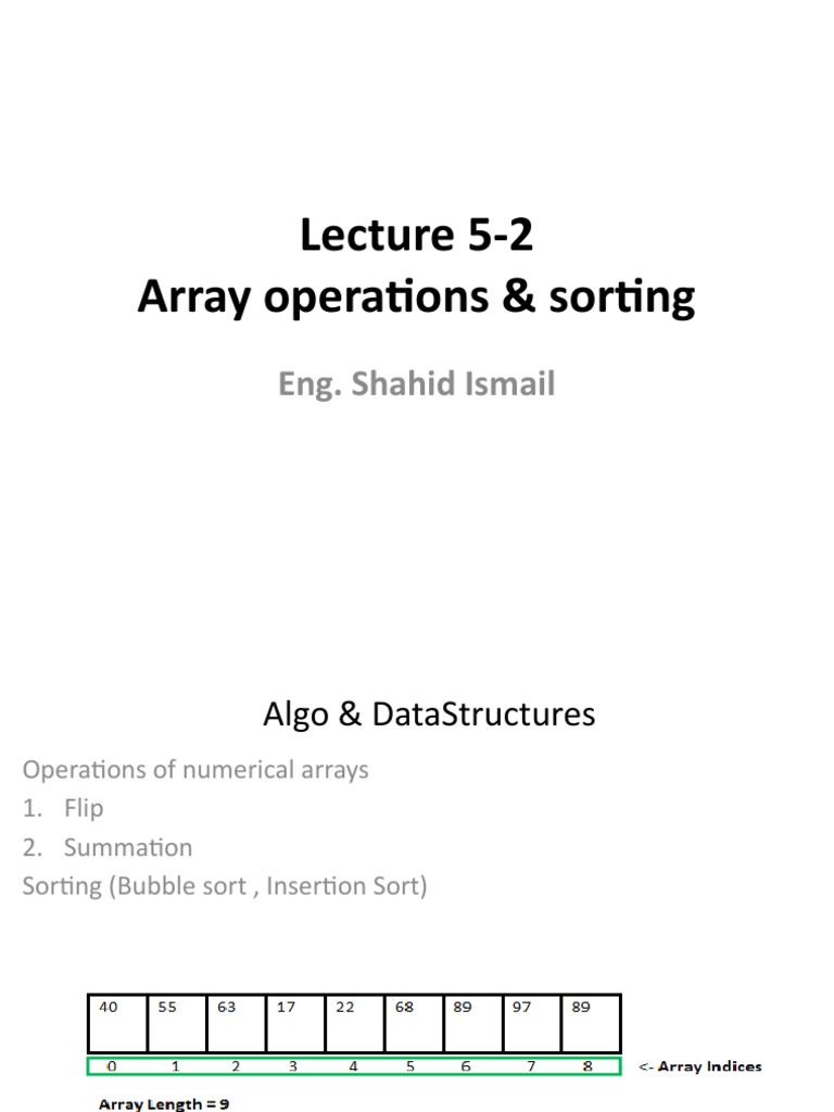 Array Operation And Sorting Pdf Discrete Mathematics Theoretical Computer Science 