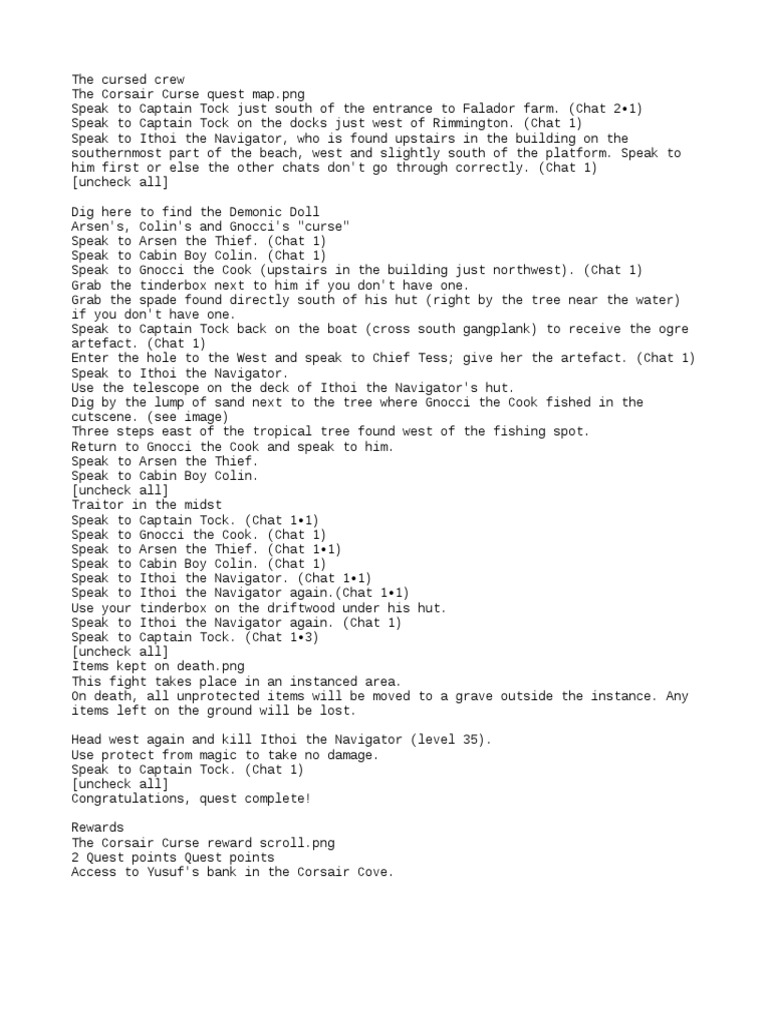 OSRS Optimal Quest Order Guide - Corsair Curse | PDF | Home & Garden ...