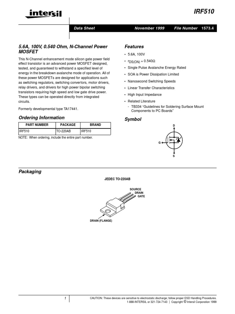 IRF510 | PDF | Field Effect Transistor | Transistor