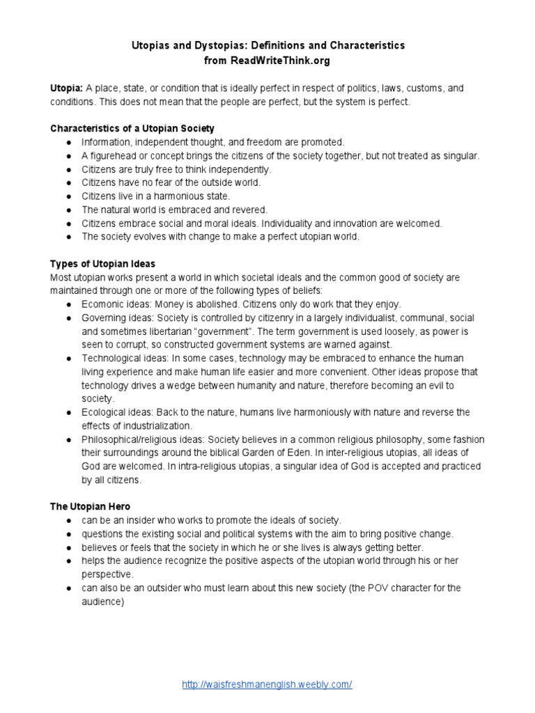 Utopias: Definitions and Characteristics | PDF | Dystopia | Utopia