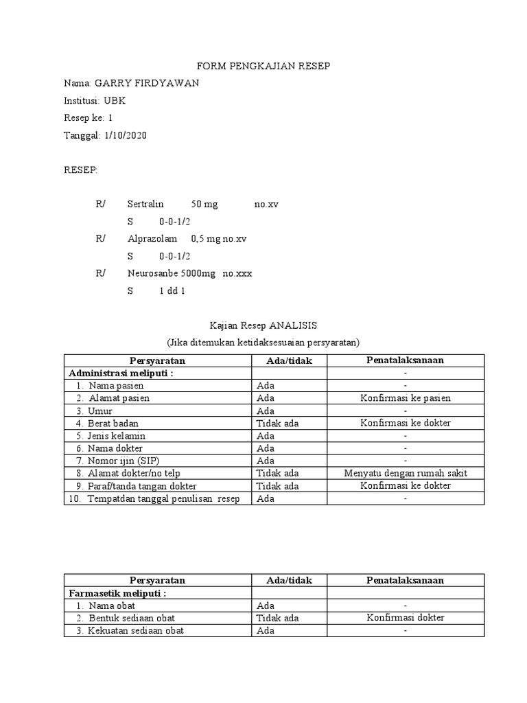 Form Pengkajian Resep 1 | PDF