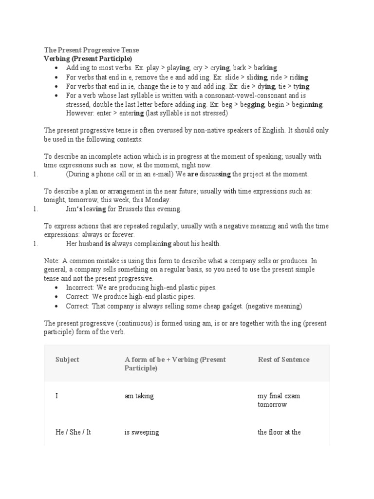 The Present Progressive Tense | PDF | Grammatical Tense | Verb