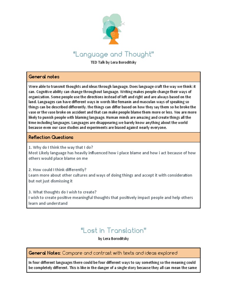 Ted Talk Language Thought | PDF | Idea | Thought