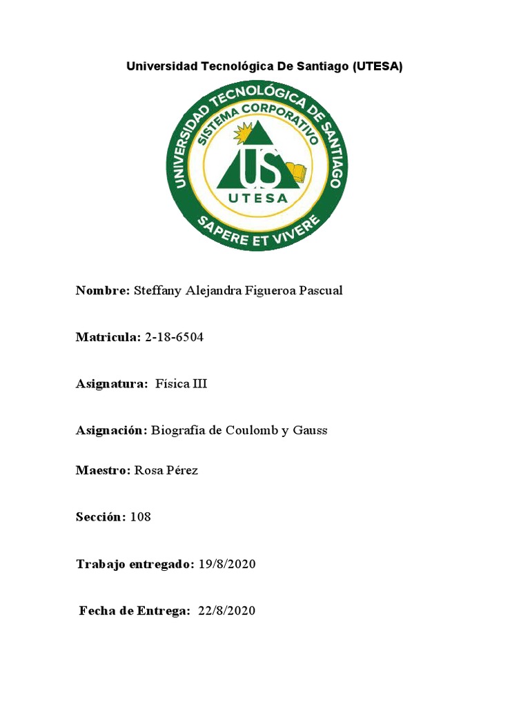 Biografia de Coulomb y Gauss | PDF | Enseñanza de matemática | Física