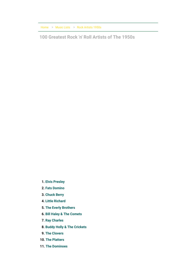 100 Greatest Rock 'N' Roll Artists of The 1950s | PDF | Rock And Roll ...