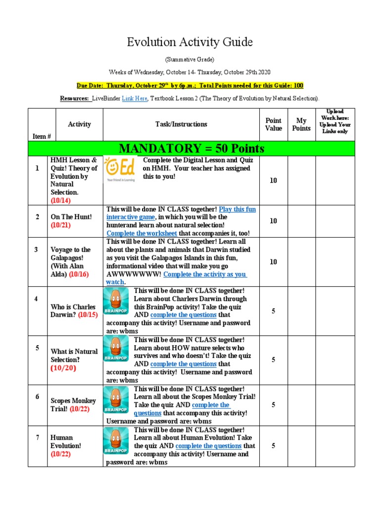 Evolution Activity Guide Overview | PDF | Evolution | Charles Darwin