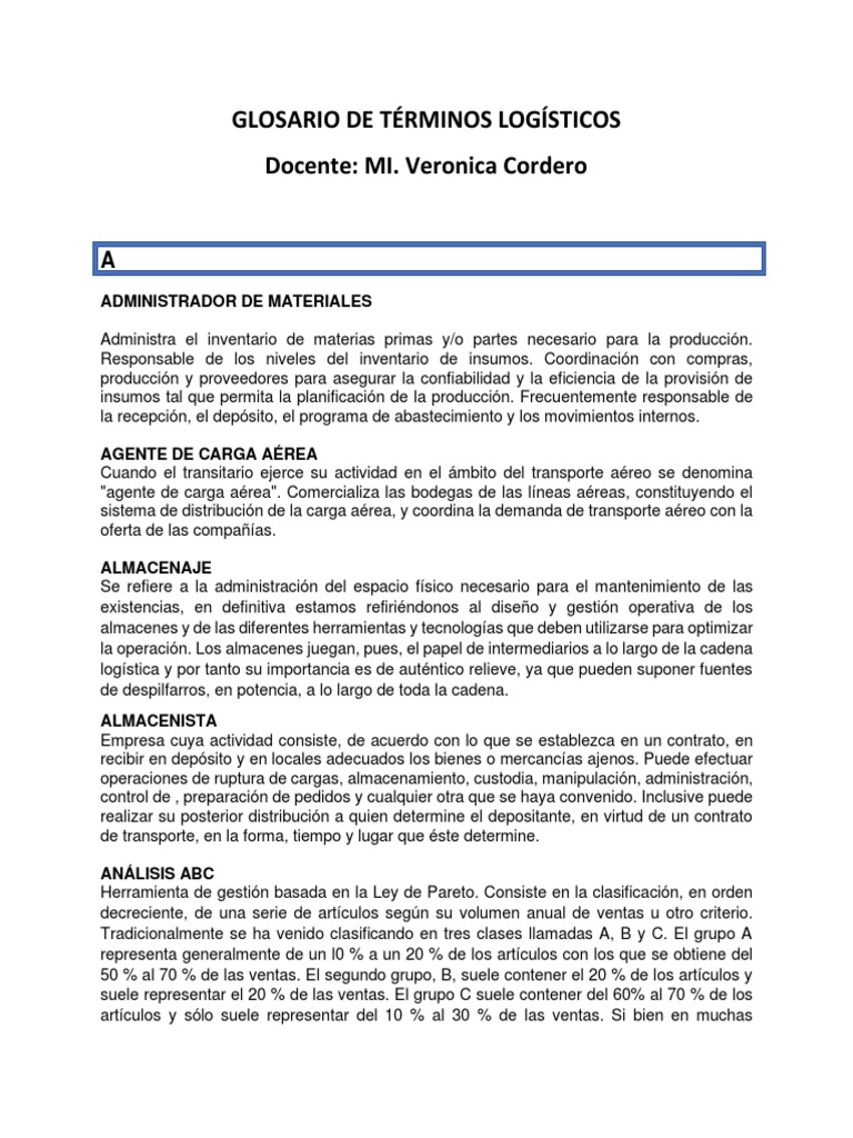 Glosario de Términos Logísticos | PDF | Logística | Inventario