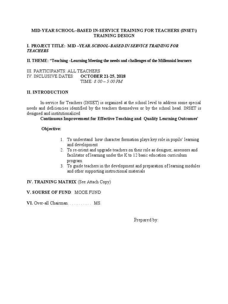 Inset Training Design 2018 | PDF