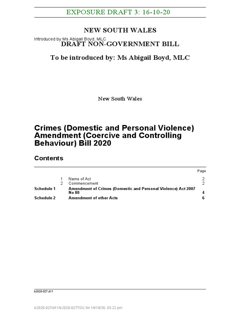 Greens Coercive Control Bill | PDF | Bill (Law) | Crime & Violence