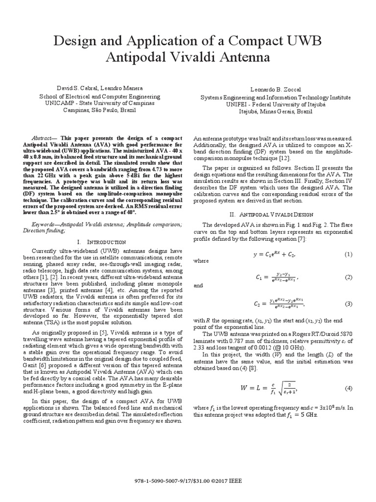 Compact UWB Antipodal Vivaldi Antenna Design | PDF | Ultra Wideband ...
