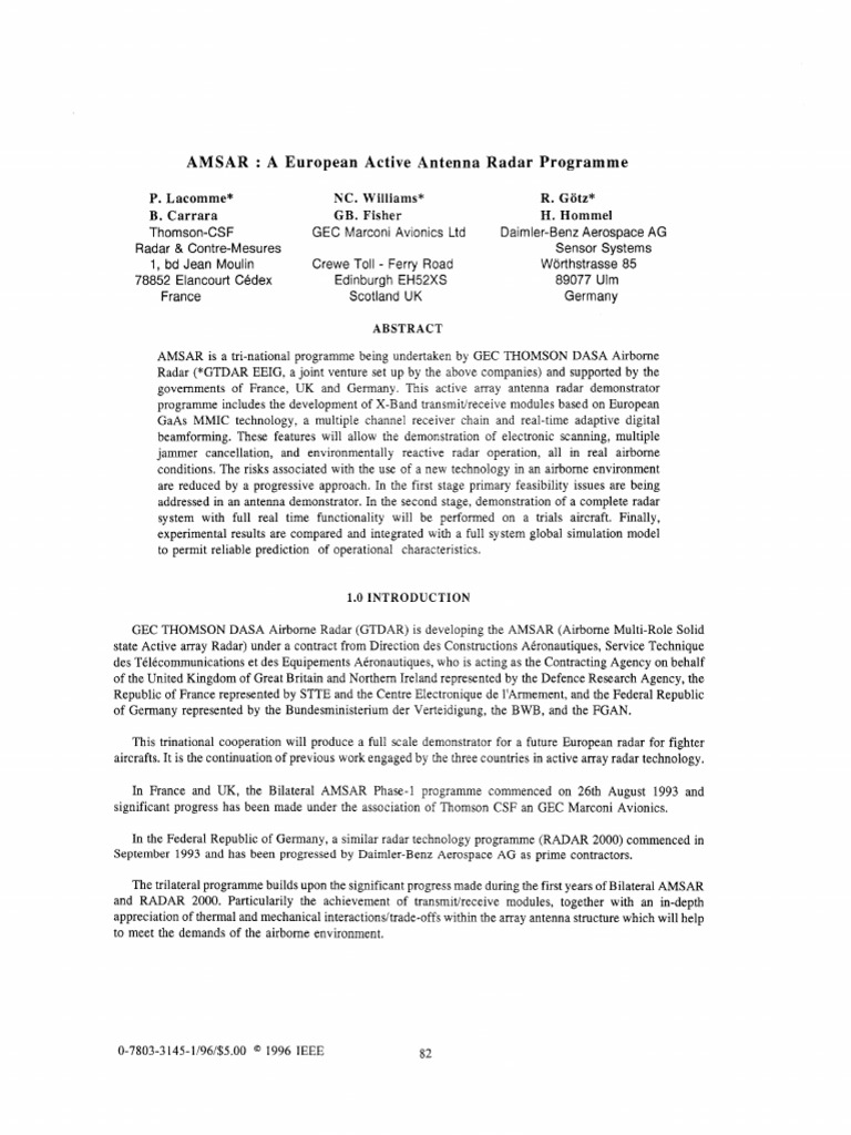Amsar A European Active Antenna Radar Programme: P.Lacomme" R. Gotz B ...