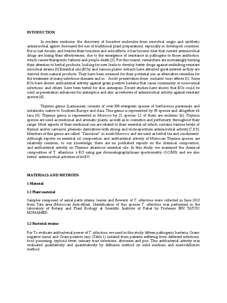 Antimicrobial Activity of Thymus atlanticus Essential Oil | PDF ... Antimicrobial Activity of Thymus atlanticus Essential Oil | PDF ...