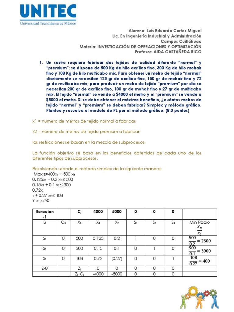 Entregable 1 Investigación de Operaciones y Optimización | PDF | Programación lineal | Análisis ...
