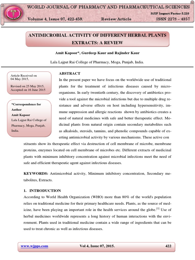 Antimicrobial Activity of Different Herbal Plants Extracts: A Review ...