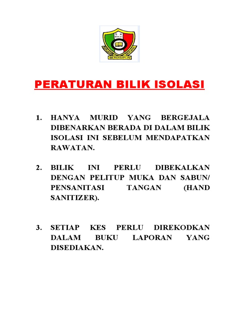 Peraturan Penggunaan Bilik Isolasi | PDF | Pengembangan Diri ...
