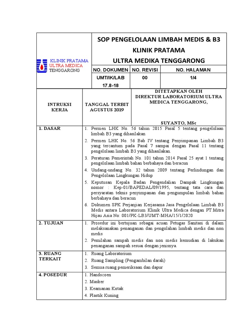 SOP - PENGELOLAAN - LIMBAH - MEDIS Dan B3 | PDF