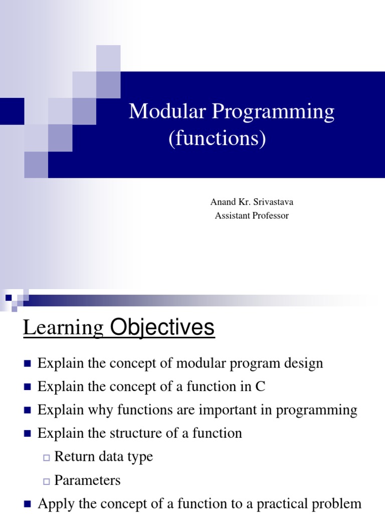 Modular Programming Functions Anand Kr Srivastava Assistant Professor Pdf Subroutine