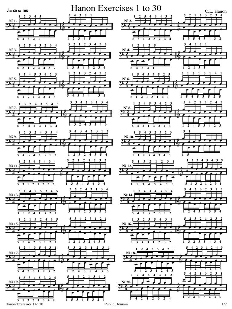 Hanon Condensed Exercises Nos 1-30 PDF | PDF
