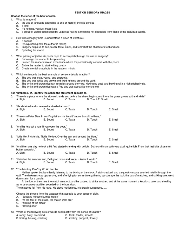 Test On Sensory Images | PDF | Duck | Senses
