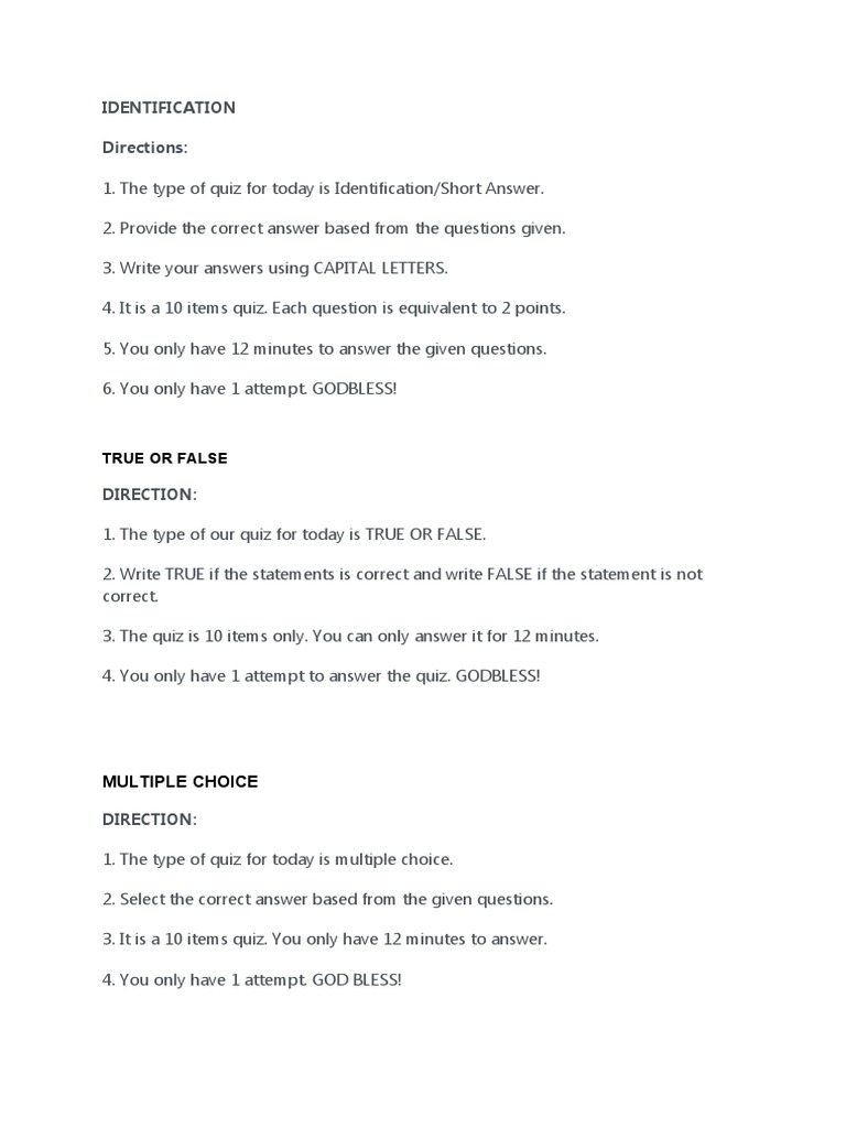 Identification Directions:: True or False | PDF