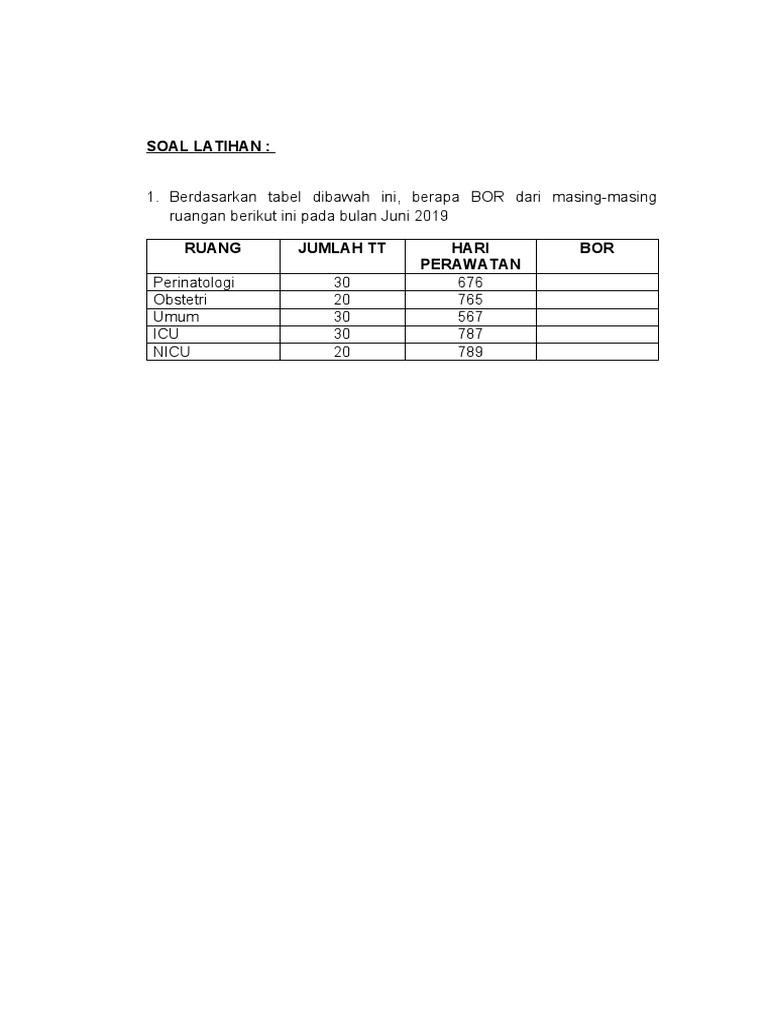 Latihan Hitung BOR dan TOI RS 2019 | PDF