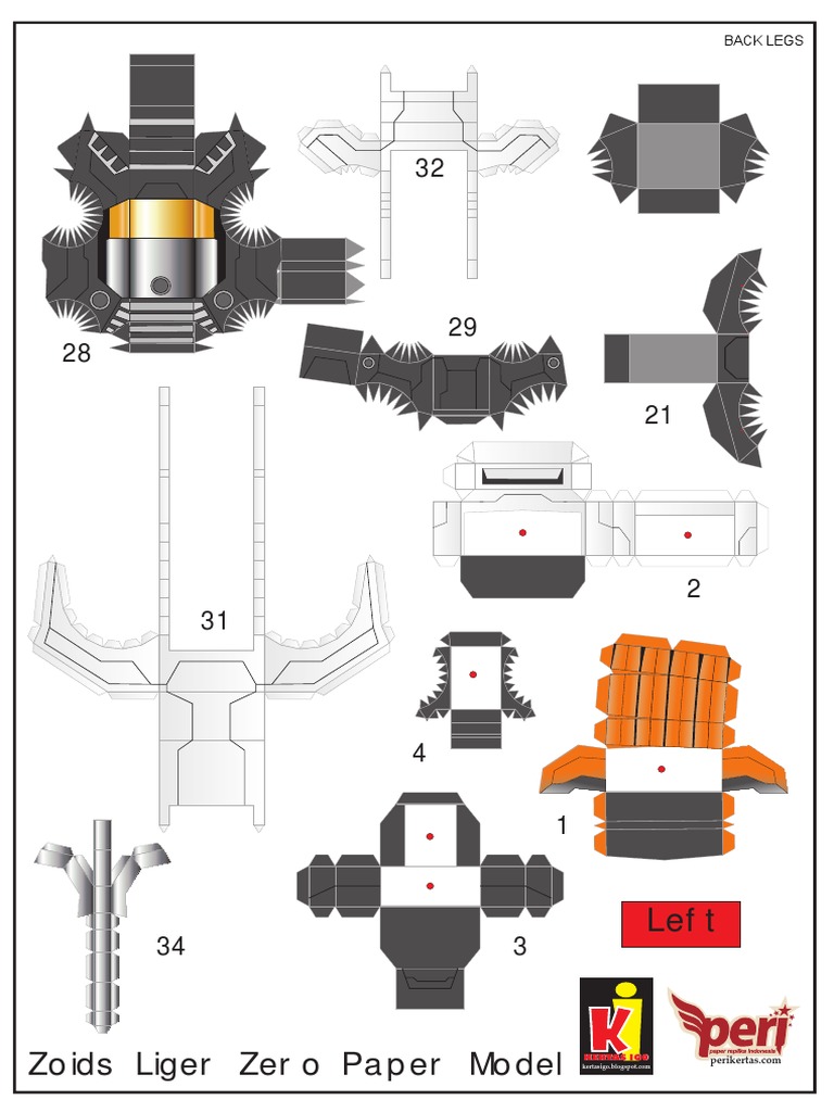 Zoids Liger Zero Paper Model: Back Legs | PDF | Media Franchises | Series