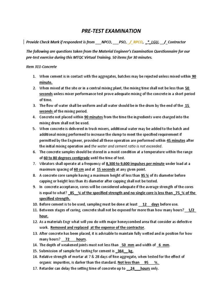 Materials Engineer Exam Questions | PDF | Concrete | Soil